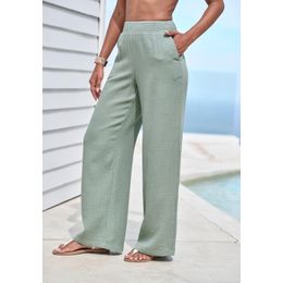 Beach Time Schlupfhose BEACHTIME "aus weicher Musselinware mit elastischem Bund", Damen, Gr. 34, N-Gr, gr&uuml;n (salbeigr&uuml;n), Web, Obermaterial: 100% Baumwolle, unifarben, figurumspielend lang, Hosen Schlupfhose, lange Musselinhose, luftige Strandhose mit weitem Schnitt, Sommerhose