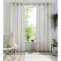 Gardine OTTO HOME "XANA mit &Ouml;sen, Kr&auml;uselband oder Schlaufen" Gr. 2, silber (silberfarben), B:145cm H:175cm, Voile, Polyester, Gardinen, Gardine, Bestseller, einfarbig, 1 bzw. 2er Set, pflegeleicht, Bestseller