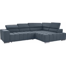 Ecksofa exxpo - SOFA FASHION "Elias, aktuelle Kreuzsteppung im Sitz, bequem, Breite 307cm, L-Form", blau (night sky), B:307cm H:94cm T:201cm, Struktur ( 100% Polyester), Sofas, Ecksofa, mit Kopf- bzw. R&uuml;ckenverstellung, wahlweise mit Bettfunktion
