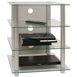 Wohnzimmertisch Vcm "Hifi M&ouml;bel Rack Alu Glas Phono Mediaregal Blados", wei&szlig; (klarglas), B:59cm T:49cm, Regale, TV-Board