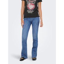 Bootcut-Jeans Only "ONLANNIE MID FLARED BOX DNM", Damen, Gr. M (38), L&auml;nge 30, medium blau denim, Denim/Jeans, Obermaterial: 86% Baumwolle, 13% Polyester, 1% Elasthan, unifarben, lang, Jeans, mit dunkler Waschung