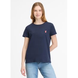 T-Shirt Ragwear "ADORI A", Damen, Gr. XL, schwarz (midnight), Jersey, Obermaterial: 60% Baumwolle, 40% Polyester, bestickt, regular fit normal, Rundhals, Shirts T-Shirt, mit bestickter Optik, aus Baumwolle und Polyester, Regular Fit