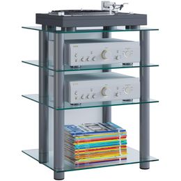 Wohnzimmertisch Vcm "Hifi M&ouml;bel Rack Alu Glas Phono Mediaregal Bilus", wei&szlig; (klarglas), B:59cm T:48cm, Regale, TVRack