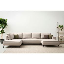 Wohnlandschaft OTTO HOME "TVINNU", hellbeige, B:354cm H:83cm T:193cm, Sofas, Wohnlandschaft, Recamiere rechts/links, schwarze Metallf&uuml;&szlig;e, bequeme Sitz-/Liegefl&auml;che