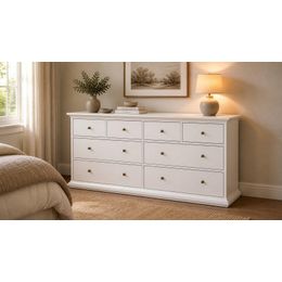 Kommode Home Affaire "Paris, Aufbewahrung, Schubladenschrank, Stauraum, mit 8 Schubladen", wei&szlig;, B:183cm H:87cm T:49cm, Sideboards, Kommode, Landhausstil, Elegant, ger&auml;umig, Breite 184 cm, H&ouml;he 87 cm