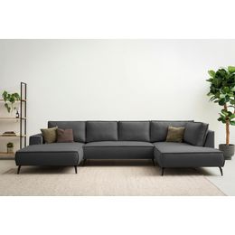 Wohnlandschaft OTTO HOME "TVINNU", anthrazit, B:354cm H:83cm T:193cm, Sofas, Wohnlandschaft, Recamiere rechts/links, schwarze Metallf&uuml;&szlig;e, bequeme Sitz-/Liegefl&auml;che