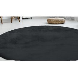 Fellteppich Arte Espina "Rabbit 100" Gr. 10, grau (anthrazit), H:45mm &Oslash;:160cm, Kunstfaser, Teppiche, Fellteppich, Kunstfell, Kaninchenfell-Haptik, supersoft, Hochflorteppich