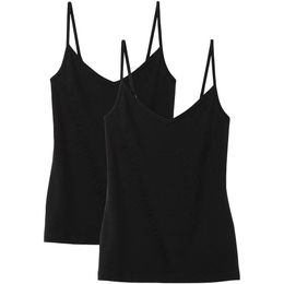 Spaghettitop Calida "Benefit Women", Damen, Gr. L (48/50), schwarz, Single Jersey, Obermaterial: 94% Baumwolle, 6% Elasthan, unifarben, normal h&uuml;ftbedeckend, V-Ausschnitt, Tops, V-Ausschnitt, Single Jersey Qualit&auml;t, elastisch, bequem, Basic