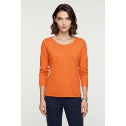 Smith & Soul Langarmshirt SMITH & SOUL, Damen, Gr. L, orange (hot orange), Strick, Obermaterial: 50% Baumwolle, 50% Polyester, unifarben, regular fit normal, Rundhals, eingefasste Kante, Shirts Langarmshirt, tiefer Rundhals, regular fit