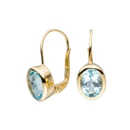 Paar Ohrh&auml;nger Jobo "Ohrringe mit Blautopas", gold (gelbgold 333), Ohrringe, Damen, Gelbgold 333, oval 333 Gold mit Blautopas
