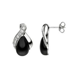 Paar Ohrstecker Jobo, silber (silber 925), Ohrringe, Damen, Silber 925 (Sterlingsilber), 925 Silber mit Onyx und Zirkonia