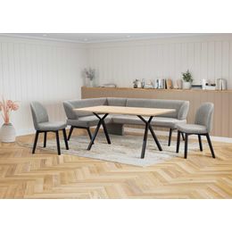 Eckbankgruppe OTTO HOME "Aretha Essecke, Sitzgruppe, Eckbank, K&uuml;chenbank", grau (antarctica, schwarz), B:215cm H:87cm T:150cm, 90% PES, 5% Nylon, 5% Rayon, Sitzm&ouml;bel-Sets, Eckbankgruppe, Esszimmer Sitzgruppe, Tisch, St&uuml;hle und Bank gepolstert, Nosagfederung