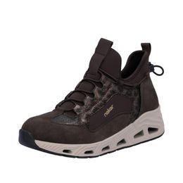 Rieker Damen Slip-On Sneaker, Gr. 37, braun, Lederimitat, leicht gl&auml;nzend, Basic, Schuhe, Freizeitschuh, Schlupfboots, High-Top-Sneaker, Slip-On mit