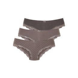 Slip Lascana, Damen, Gr. 44/46, grau (taupe, gepunktet, gestreift, uni), Obermaterial: 95% Baumwolle, 5% Elasthan. Spitze: 87% Polyamid, 13% Elasthan, gepunktet, gestreift, unifarben, Unterhosen Slip, aus elastischer Baumwolle mit zarter Spitze