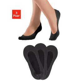 Feinf&uuml;&szlig;linge Lascana "Ballerina Socken Damen Rutschfeste Invisible Sock low cut Silicon", Damen, Gr. 35-38, schwarz (3x schwarz), Baumwolle, Elasthan, Polyamid, unifarben, elastisch, Socken, nicht auftragend, mit Baumwollsohle