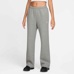 Sporthose Nike Sportswear "W NK STDO FLC MW MR STD OH PNT", Damen, Gr. M, N-Gr, grau (dk grau heather, sail), Sweatware, Obermaterial: 80% Baumwolle, 20% Polyester, meliert, Basic lang, Hosen Sporthose, mit normaler Leibh&ouml;he, in unifarbener Optik