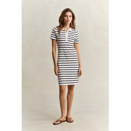 Polokleid Gant "SLIM STRIPED PIQUE POLO", Damen, Gr. L, N-Gr, eggshell, Web, Obermaterial: 97% Baumwolle, 3% Elasthan, gestreift, slim fit kniefrei, Rundhals, eingesetzt gerader Abschluss, Kleider, Slim fit mit Polokragen
