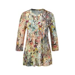 Print-Shirt GOLDNER "Printshirt mit floralem Muster", Damen, Gr. 44, orange (pastell, gemustert), Obermaterial: 94% Viskose CV. 6% Elasthan EL., normal, V-Ausschnitt, Sonstiges, Shirts, Ohne