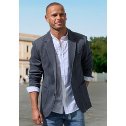 Sakko John Devin "aus elastischer Jersey Pikee-Qualit&auml;t", Herren, Gr. L (52/54), navy, Piqu&eacute;, Obermaterial: 65% Baumwolle, 35% Polyester. Futter: 100% Polyester, unifarben, regular fit normal, &Auml;rmel mit &Auml;rmelschlitz mit Kn&ouml;pfen, Sakkos Sakko, l&auml;ssiges Stretchsakko mit dezentem Muster