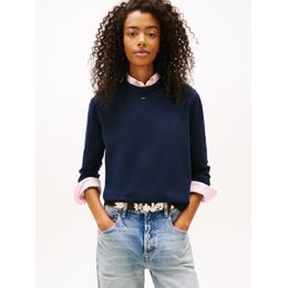 Strickpullover Tommy Jeans "TJW ESSENTIAL CREW SWEATER EXT", Damen, Gr. L (42/44), schwarz night navy, Feinstrick, Obermaterial: 100% Baumwolle, unifarben, regular fit normal, Rundhals, Rippstrickb&uuml;ndchen, Pullover Strickpullover, Baumwolle, regular fit
