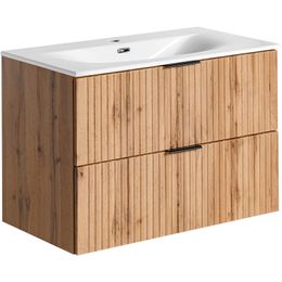 WASCHTISCHKOMBI Niva h&auml;ngend geriffelt in Eiche Hell Braun 81/59/46 cm