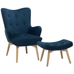 Beliani SESSEL Samtstoff blau mit Hocker Vejle