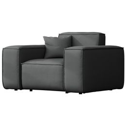 GARTENSESSEL Lorento Outdoor Polster-Loungesessel, Dunkelgrau Kunstleder 121/73/92 cm