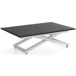 COUCHTISCH Axen h&ouml;henverstellbar ausziehbar, Schwarz Marmor Kupfer 120-160/80/38-75 cm