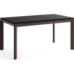 ESSTISCH Elan rechteckig ausziehbar verl&auml;ngerbar mit Braunen Metallbeinen, Schwarz Marmor Kupfer 160-250/90/76 cm