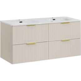 DOPPELWASCHTISCH Niva h&auml;ngend geriffelt in Kaschmir Matt 121/59/46 cm
