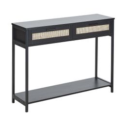 Beliani KONSOLENTISCH Rattan schwarz/beige 2 Schubladen Opoco