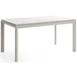 ESSTISCH Elan rechteckig ausziehbar verl&auml;ngerbar mit Schwarzen Metallbeinen, Marmor Wei&szlig; 180-270/90/76 cm