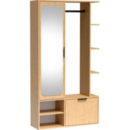 GARDEROBE Mela mit Spiegel, Sitzbank & Kleiderstange &ndash; 100/189/33 cm &ndash; Eiche Hellbraun