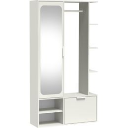 GARDEROBE Mela mit Spiegel, Sitzbank & Kleiderstange &ndash; 100/189/33 cm &ndash; Wei&szlig;