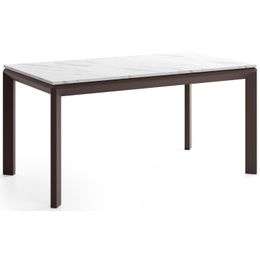 ESSTISCH Elan rechteckig ausziehbar verl&auml;ngerbar mit Braunen Metallbeinen, Marmor Wei&szlig; 160-250/90/76 cm
