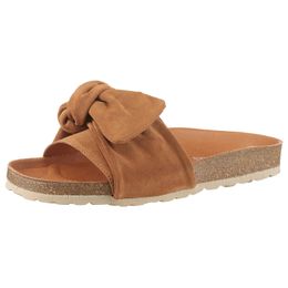 Pantolette VERBENAS "Roxy Roda", Damen, Gr. 39, braun, Veloursleder, Schuhe Pantolette, Sommerschuh, Flat, Pool Slides mit modischer Schlaufe