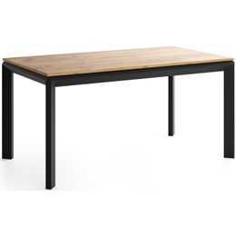 ESSTISCH Elan rechteckig ausziehbar verl&auml;ngerbar mit Schwarzen Metallbeinen, Eiche Braun 180-270/90/76 cm