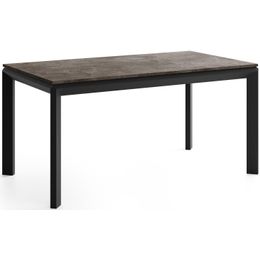 ESSTISCH Elan rechteckig ausziehbar verl&auml;ngerbar mit Schwarzen Metallbeinen, Beton Dunkelgrau 180-270/90/76 cm