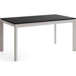 ESSTISCH Elan rechteckig ausziehbar verl&auml;ngerbar mit Schwarzen Metallbeinen, Schwarz Marmor Kupfer 180-270/90/76 cm
