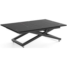 COUCHTISCH Axen h&ouml;henverstellbar ausziehbar, Schwarz Marmor Kupfer 120-160/80/38-75 cm