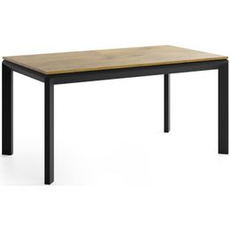 ESSTISCH Elan rechteckig ausziehbar verl&auml;ngerbar mit Schwarzen Metallbeinen, Eiche Hell Braun 160-250/90/76 cm