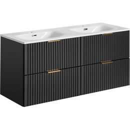 DOPPELWASCHTISCH Niva h&auml;ngend geriffelt in Schwarz Matt 121/59/46 cm
