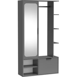 GARDEROBE Mela mit Spiegel, Sitzbank & Kleiderstange &ndash; 100/189/33 cm &ndash; Grau