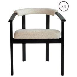 ESSZIMMERSTUHL KIRO 4er Set in Wei&szlig; Boucle mit schwarzen Buchenholzbeinen 56/55/73 cm