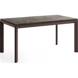 ESSTISCH Elan rechteckig ausziehbar verl&auml;ngerbar mit Braunen Metallbeinen, Beton Dunkelgrau 160-250/90/76 cm