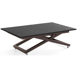 COUCHTISCH Axen h&ouml;henverstellbar ausziehbar, Schwarz Marmor Kupfer 120-160/80/38-75 cm
