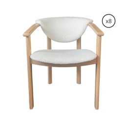 ESSZIMMERSTUHL KALLA 8er Set in Creme Boucl&eacute;, massives Buchenholz 58/60/74 cm