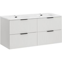 DOPPELWASCHTISCH Niva h&auml;ngend geriffelt in Wei&szlig; Matt 121/59/46 cm