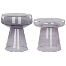 Beliani BEISTELLTISCH 2er-Set Rauchglas grau rund Laguna/Caldera