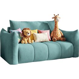 SCHLAFSOFA Lilo mit Bettkasten, Blau Cordstoff 120/86/101 cm